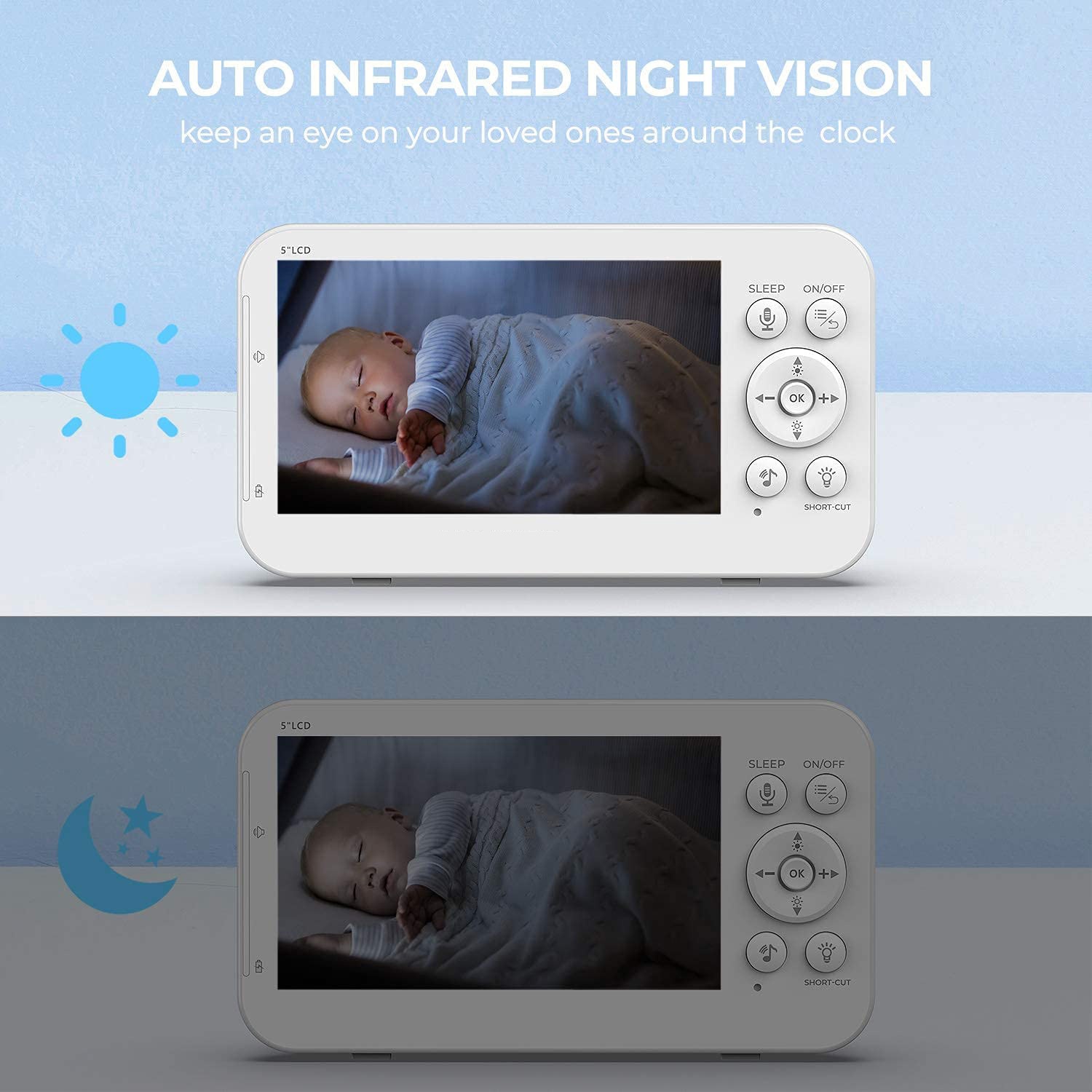 Smart 5 Inch Video Baby Monitor with Camera and Audio Temperature Alarm ...