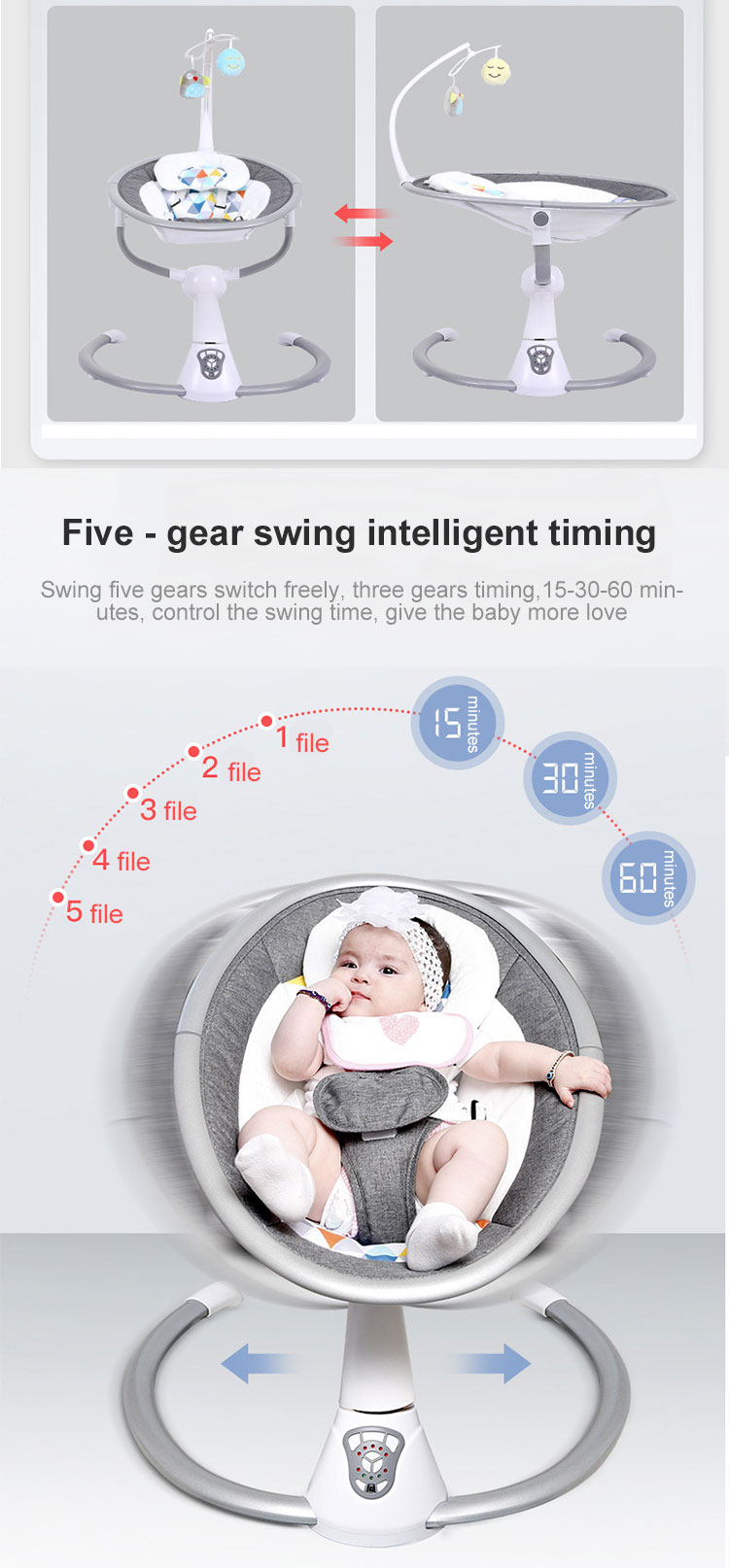 Electric Baby Bouncer Rotate Baby Seat 360 Degrees Infant Rocker Chair